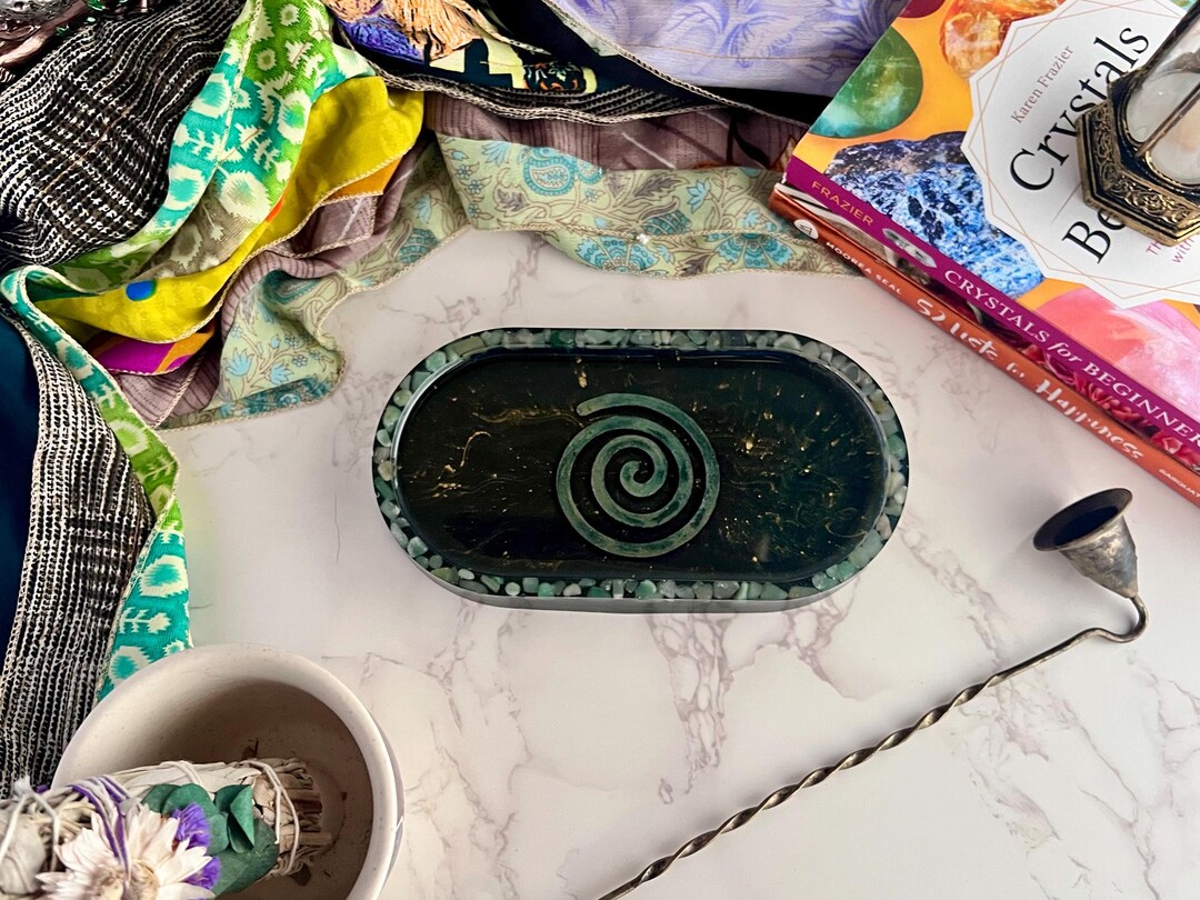 Spiral Resin Altar Tray With Aventurine Crystals – Spiritual Decor for ...