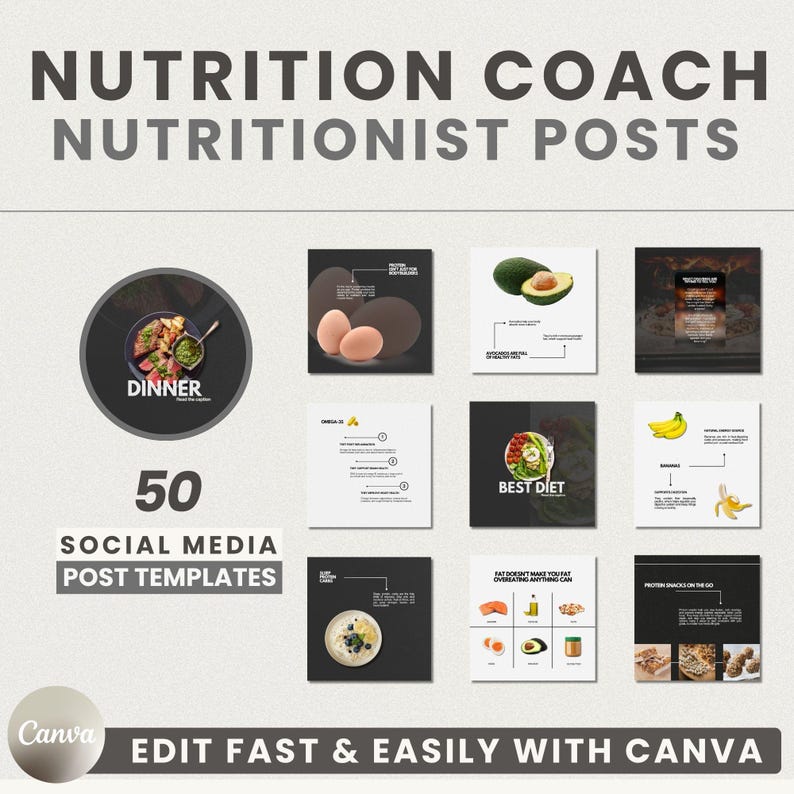Nutrition Coach Instagram Post Templates | Editable Wellness Canva ...