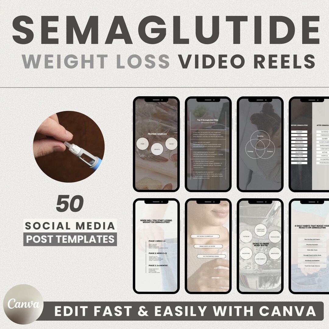 Semaglutide Weight Loss Reels: 50 Editable GLP-1 Templates (canva) - Etsy