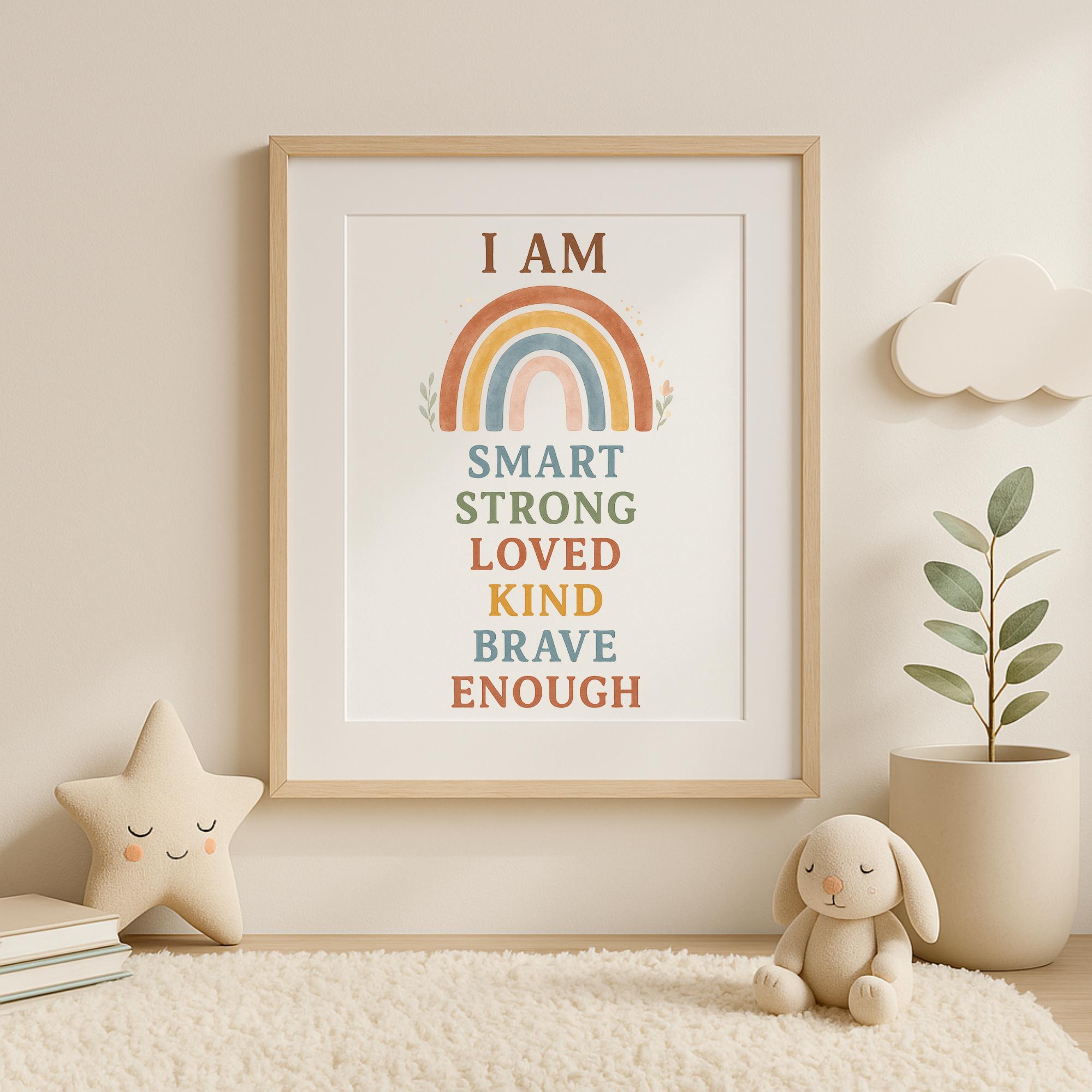 I Am Affirmations Wall Art – Rainbow Kids Room Printable – Nursery ...