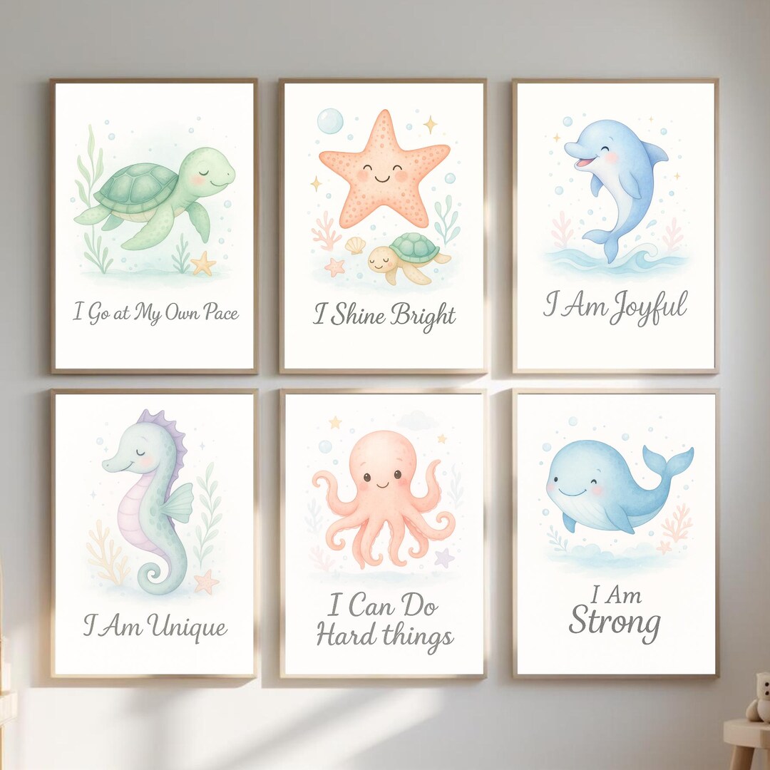 Ocean Animal Affirmation Set of 6 – Pastel Sea Creatures (seahorse ...