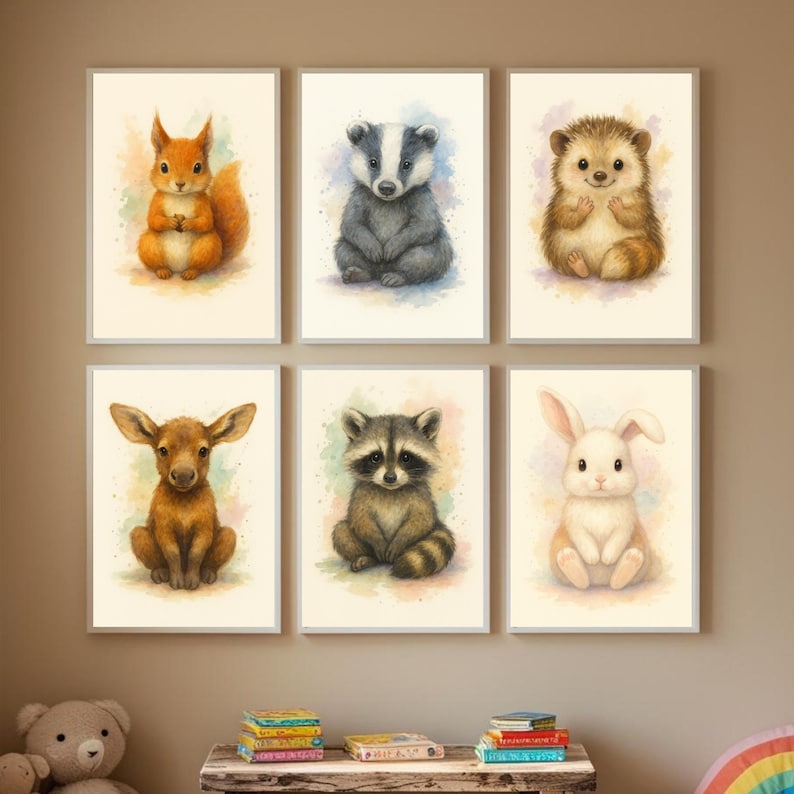 Nursery Wall Art Woodland Animal Prints – Watercolor Baby Animals ...