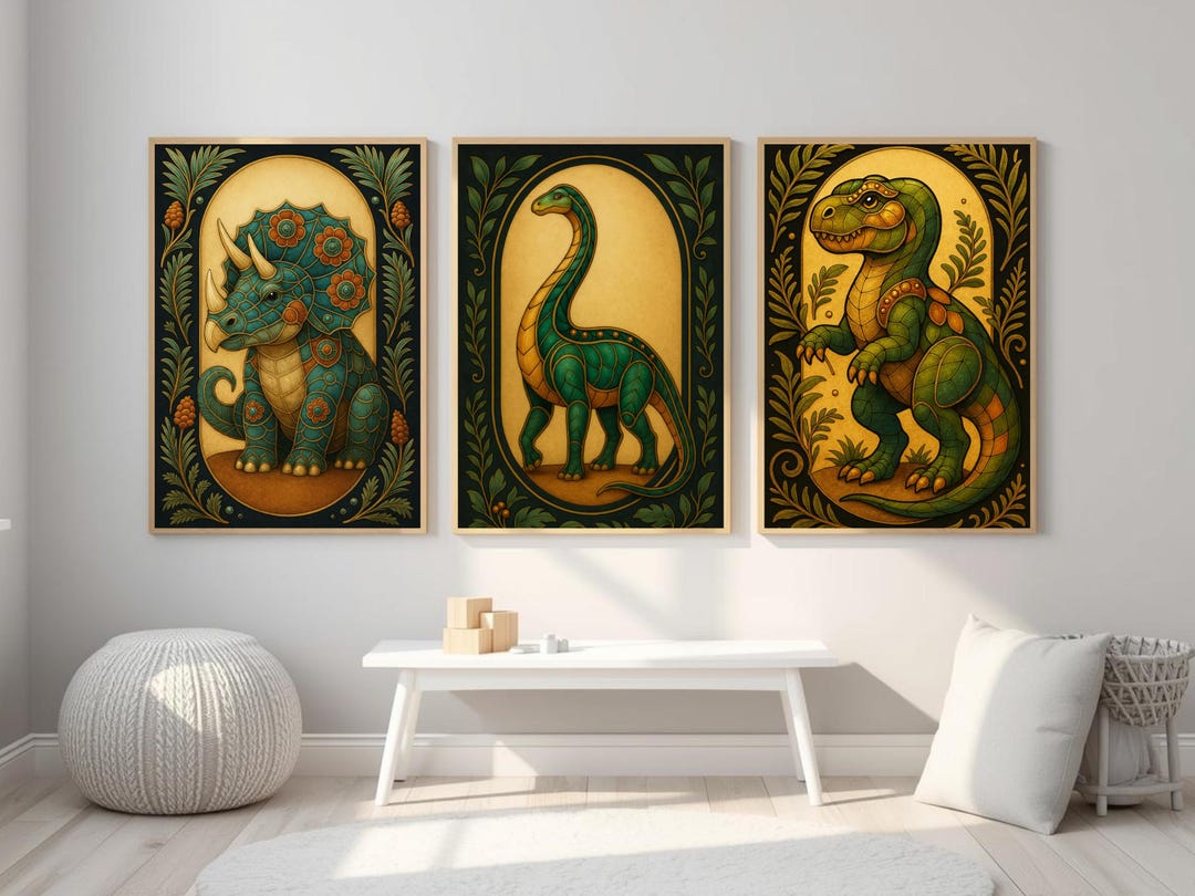 Dinosaur Nursery Wall Art Set of 3 – Stained Glass (t-rex, Triceratops ...