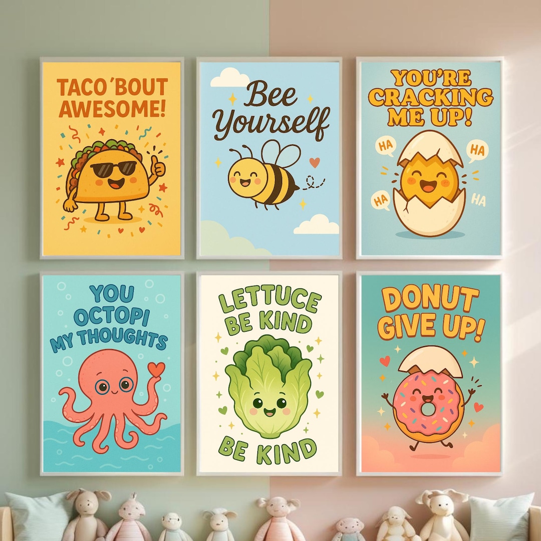 Funny Food Pun Poster Set of 10 – Cute Classroom Motivation Prints (egg ...