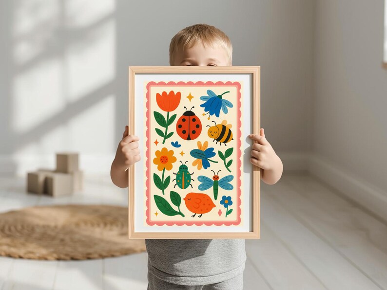 Ladybug, Bee & Dragonfly Nursery Wall Art Print – Cute Insect Garden ...