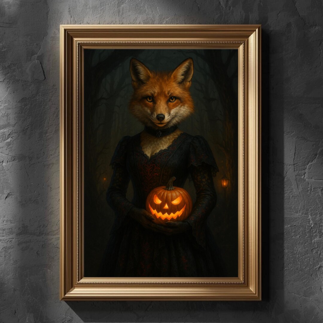 Victorian Fox With Jack-o’-lantern – Gothic Halloween Animal Portrait ...