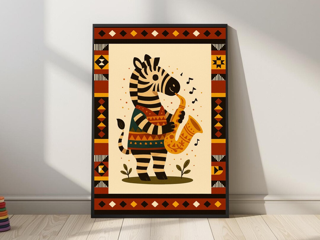 Tribal Zebra Saxophone Wall Art – African Style Jungle Animal Print ...