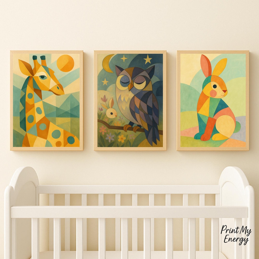 Picasso Style Animal Prints – Owl, Rabbit & Giraffe Wall Art – Abstract ...