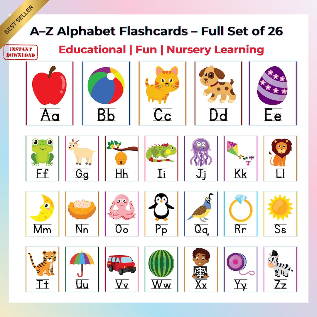 Animal Alphabet Flashcards A-Z, Printable Kids Learning Cards, A4 ...