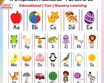 Animal Alphabet Flashcards A-Z, Printable Kids Learning Cards, A4 ...