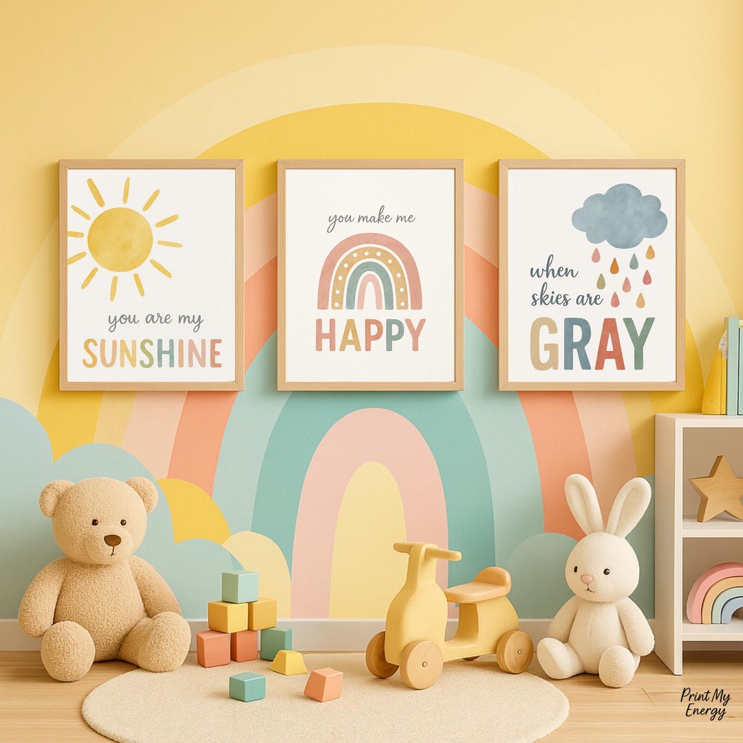 You Are My Sunshine Wall Art Set – Pastel Rainbow Nursery – Happy Quote ...