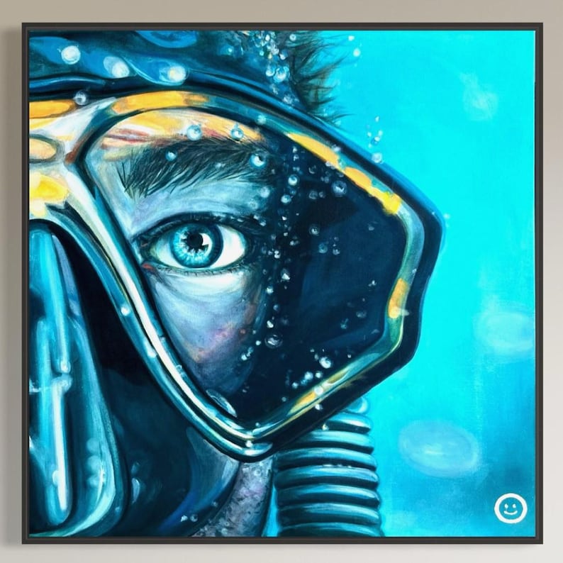 Diver Portrait Painting – Large Underwater Wall Art, Scuba Diving ...