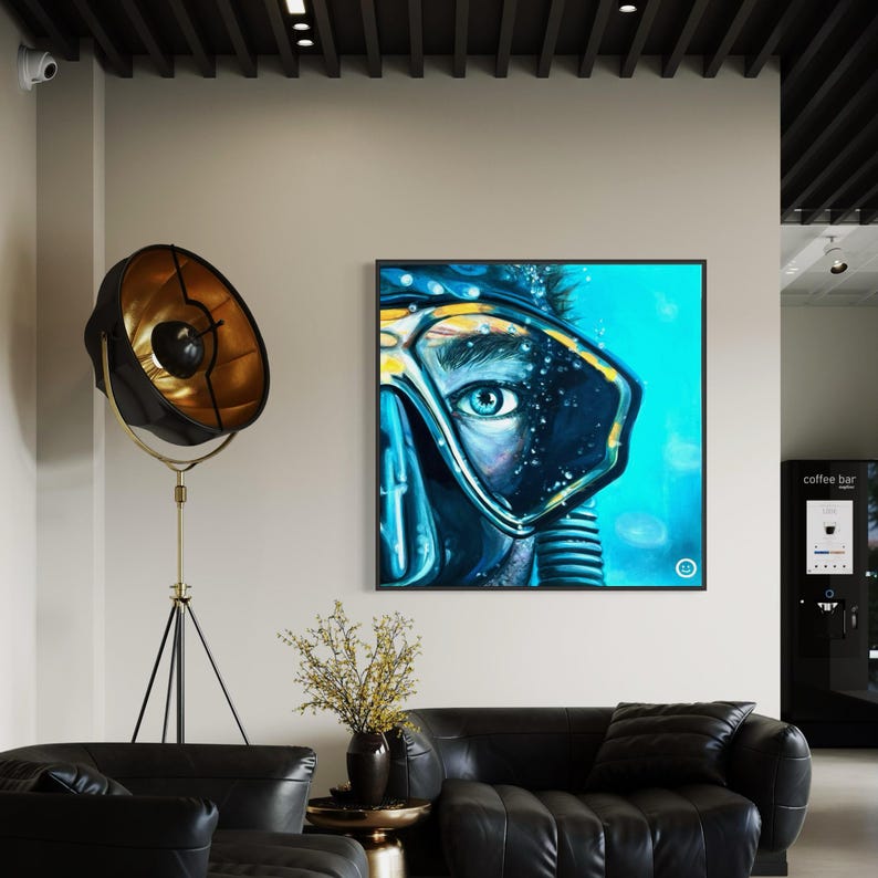 Diver Portrait Painting – Large Underwater Wall Art, Scuba Diving ...