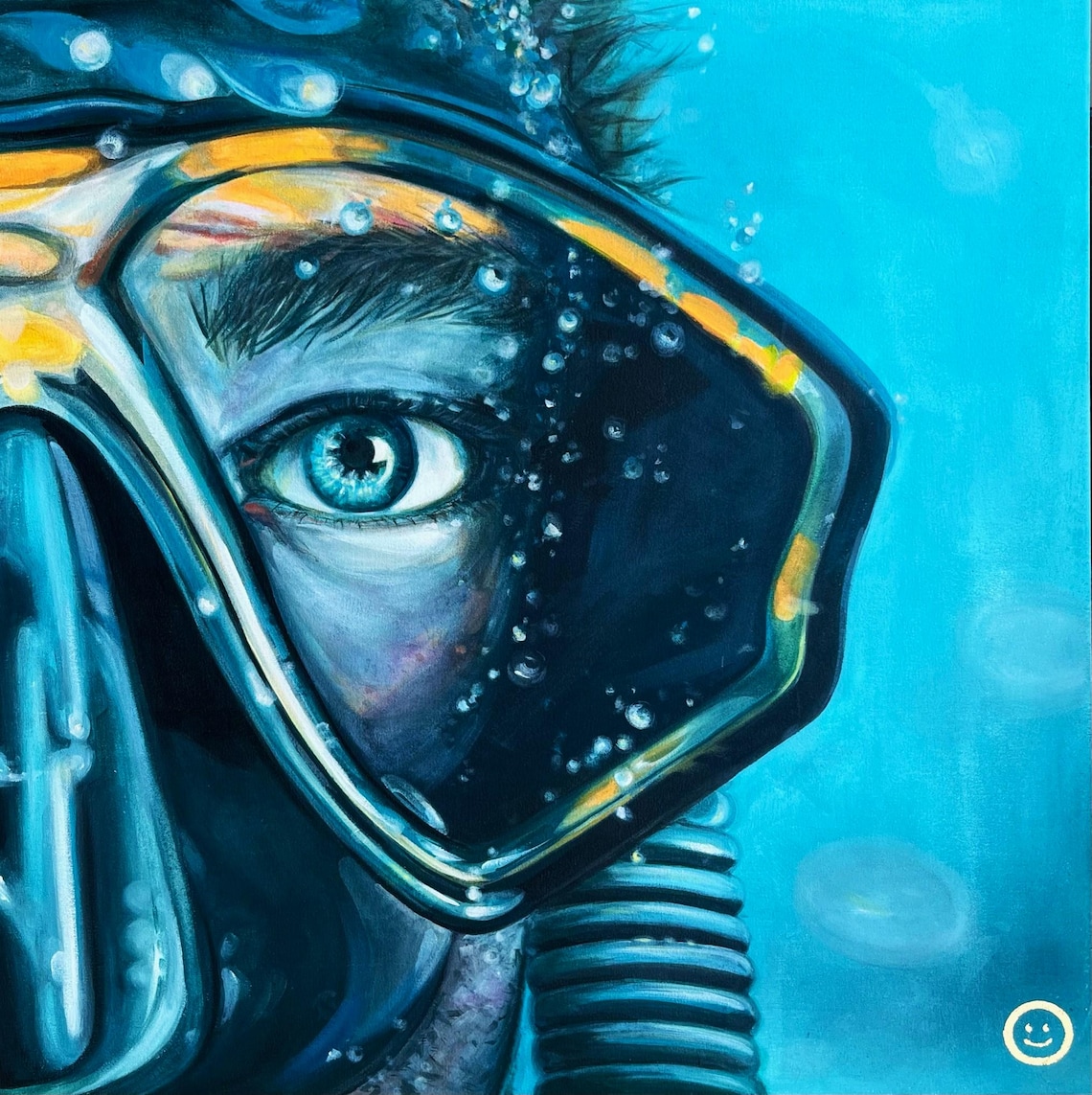 Diver Portrait Painting – Large Underwater Wall Art, Scuba Diving ...