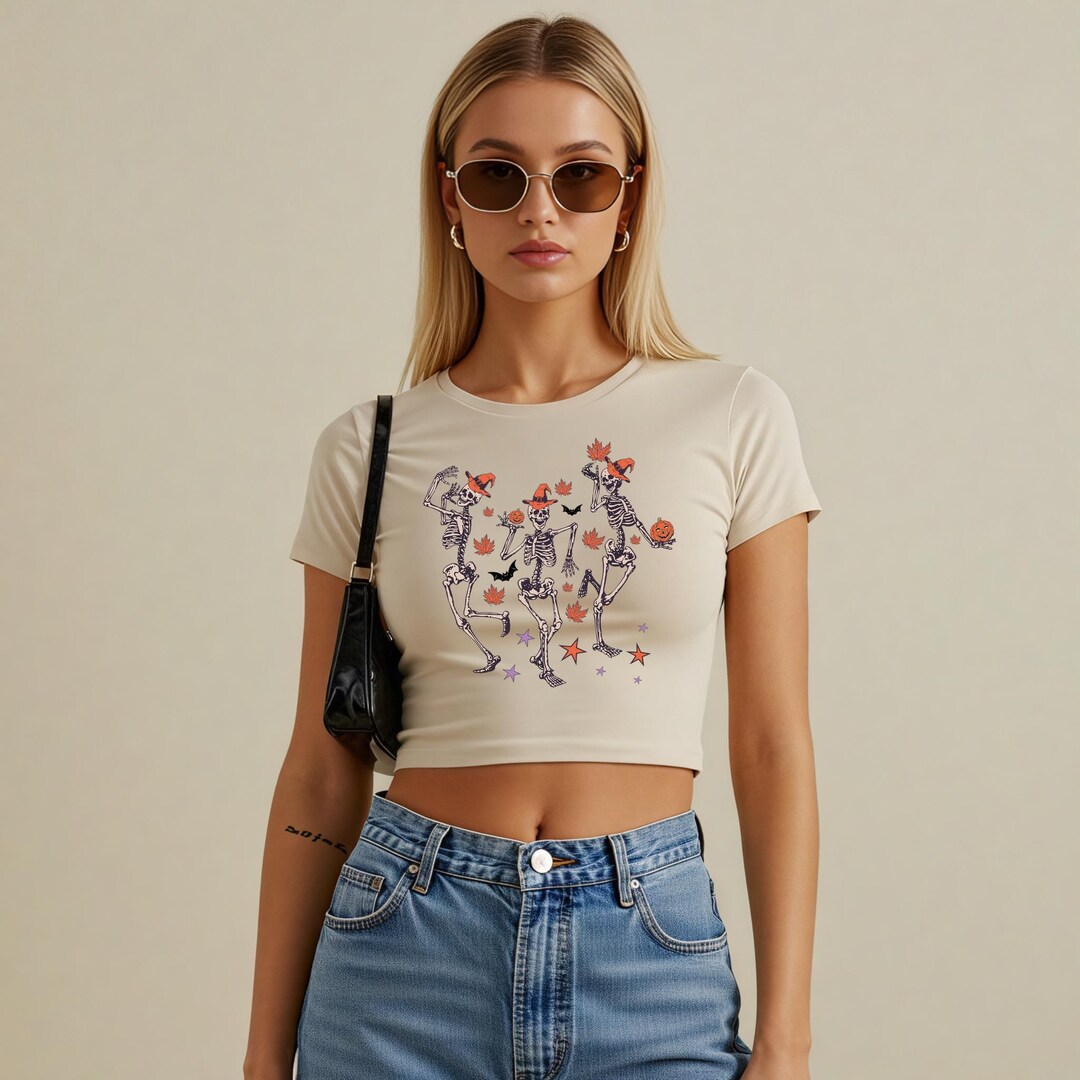 Halloween Skeleton Dance Crop Top: Spooky Fall Graphic Tee - Etsy