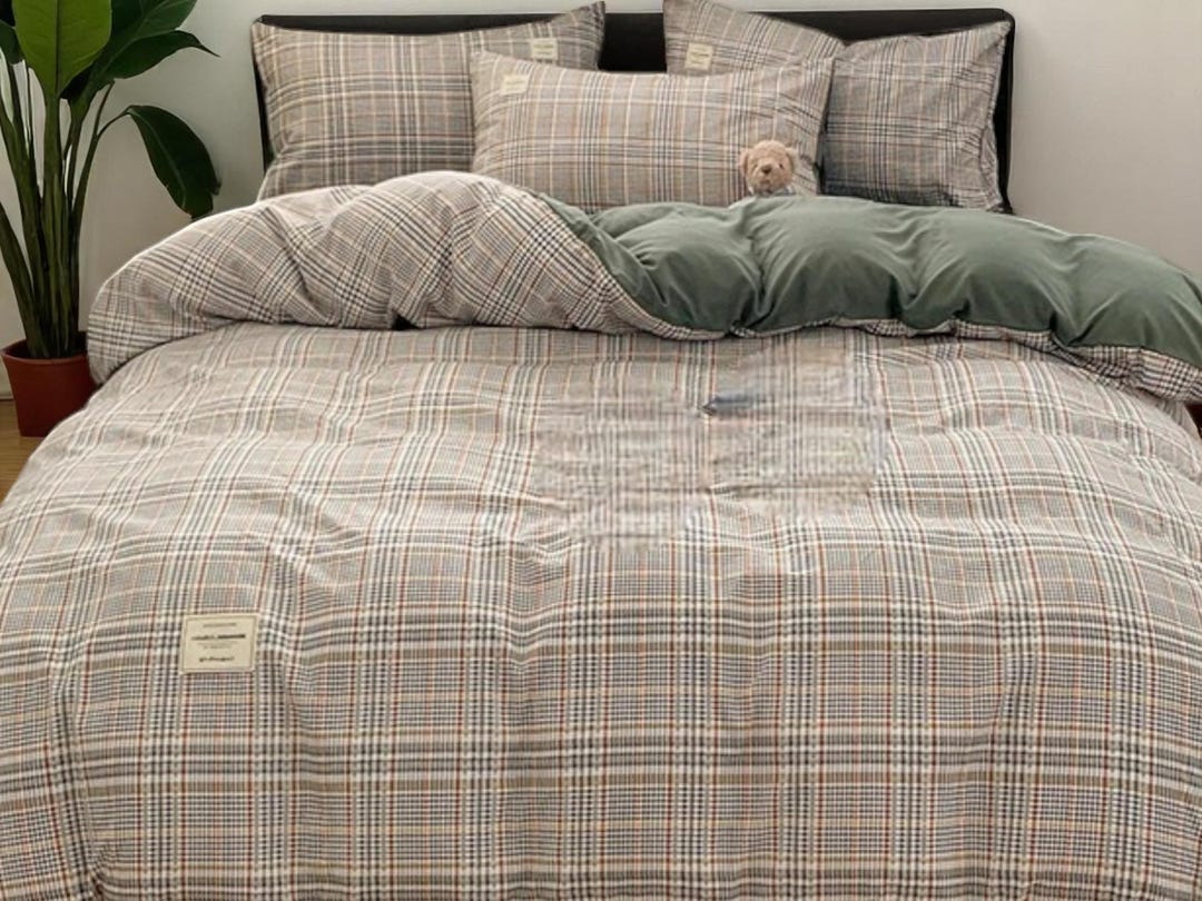 Plaid Cotton Bedding Set: Nordic Style Duvet Cover With Pillowcases - Etsy