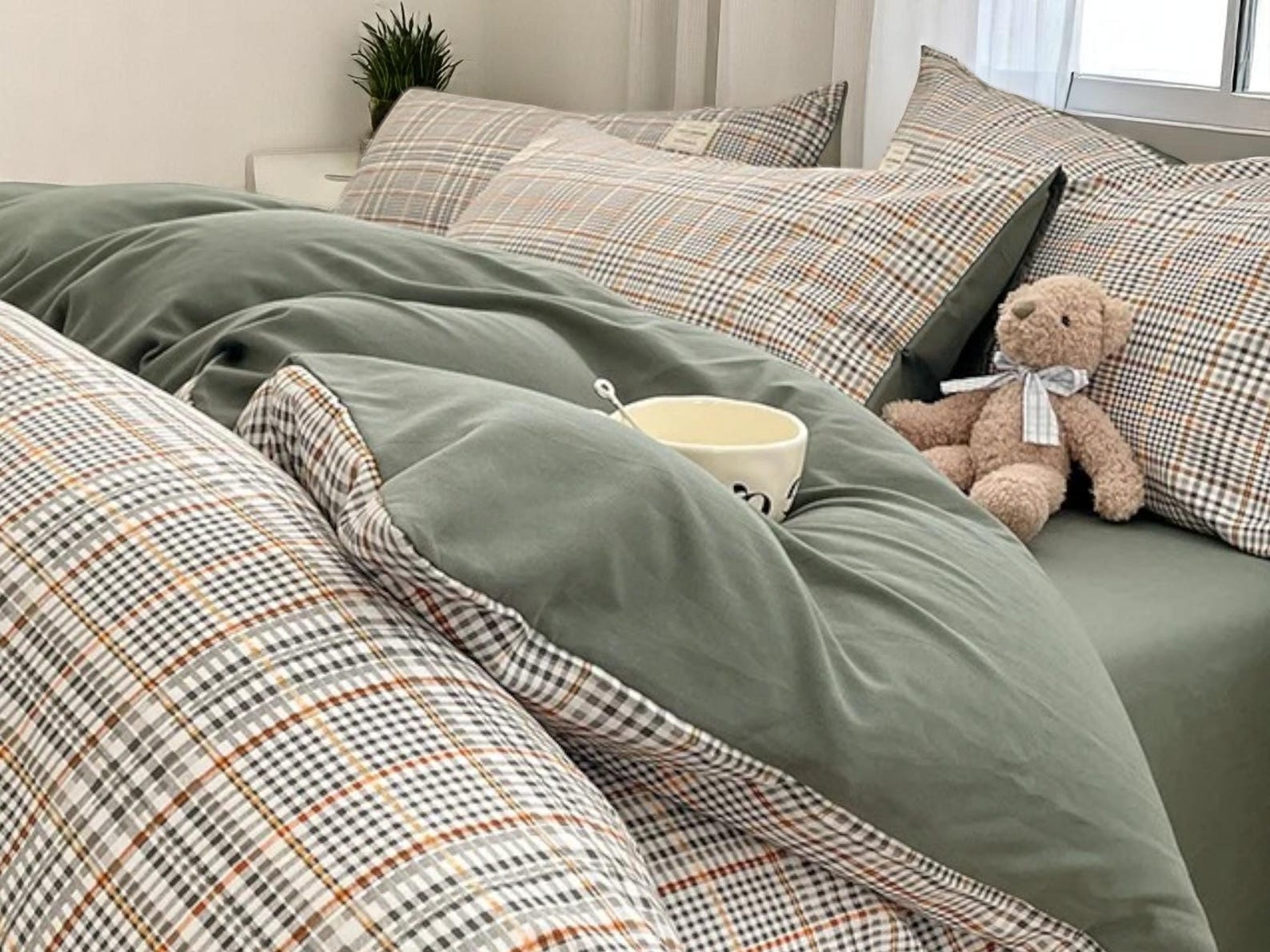 Plaid Cotton Bedding Set: Nordic Style Duvet Cover With Pillowcases - Etsy
