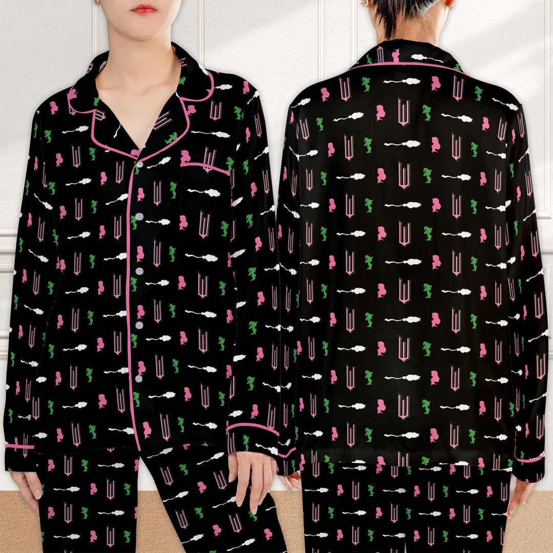 Wizard Satin Pajamas Set, Pink & Green Magical Witch Duo Nightwear ...