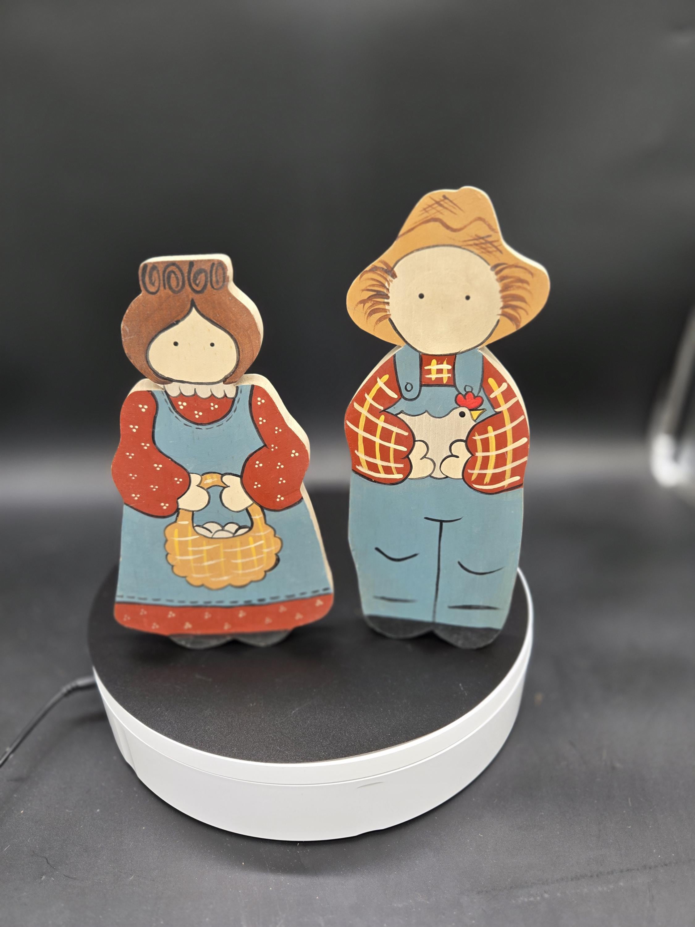 Vintage Wooden Folk Art Couple | Country Farmhouse Decor | Hand-painted ...