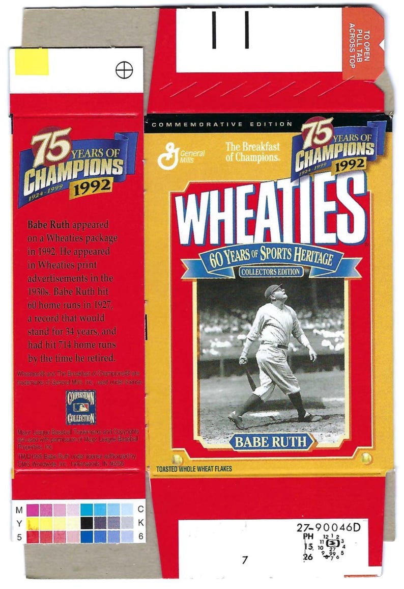 BABE RUTH Mini Cereal Box Wheaties - 75 Years of Champions - Flat ...