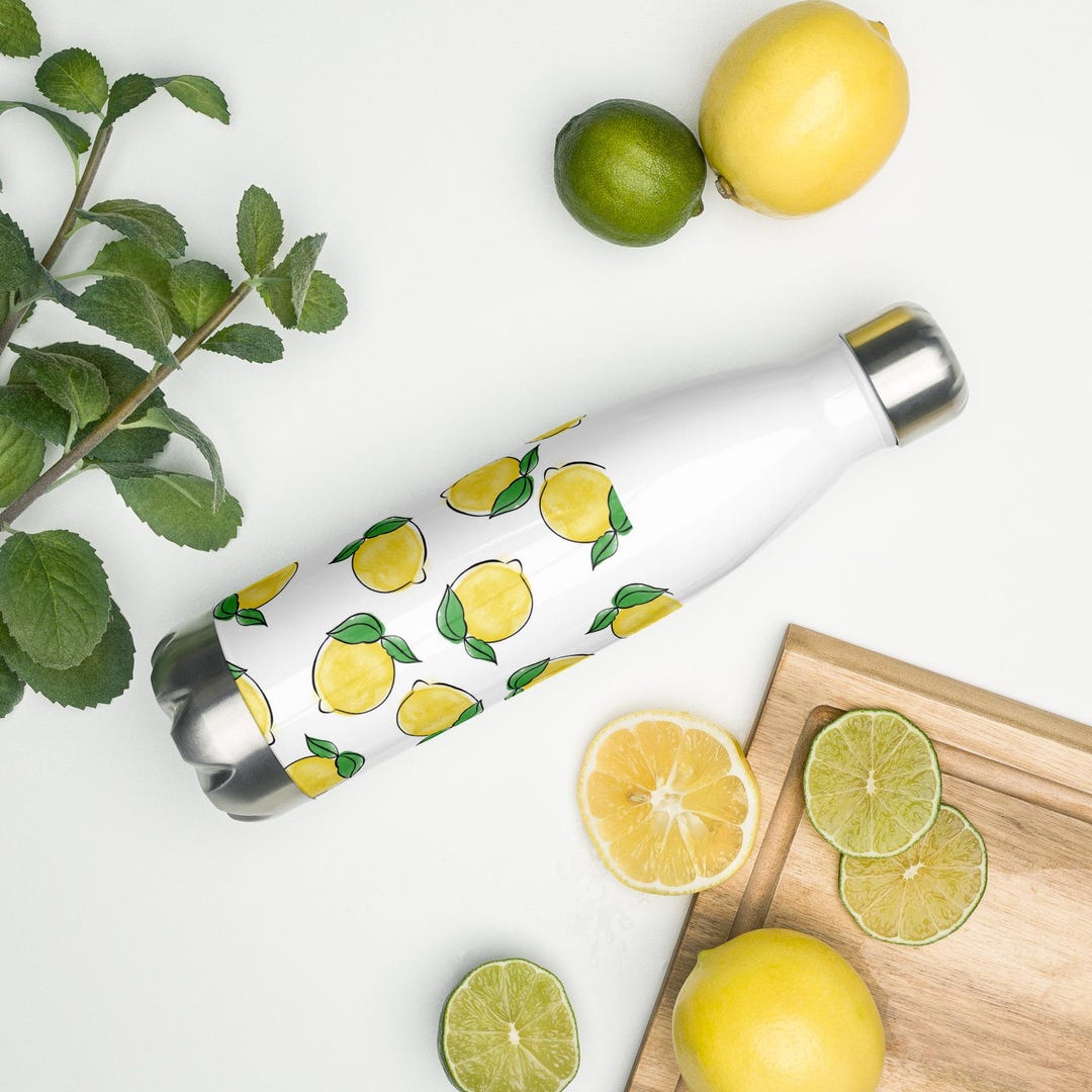 Stainless Steel Water Bottle With Lemon Print - Etsy