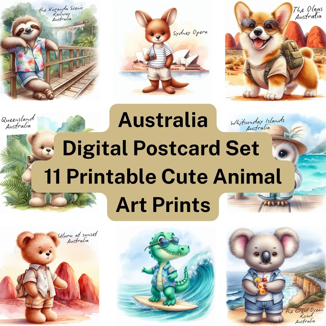 Australia Postcards – Set of 11 Digital Cards | Cute Animal Australia ...