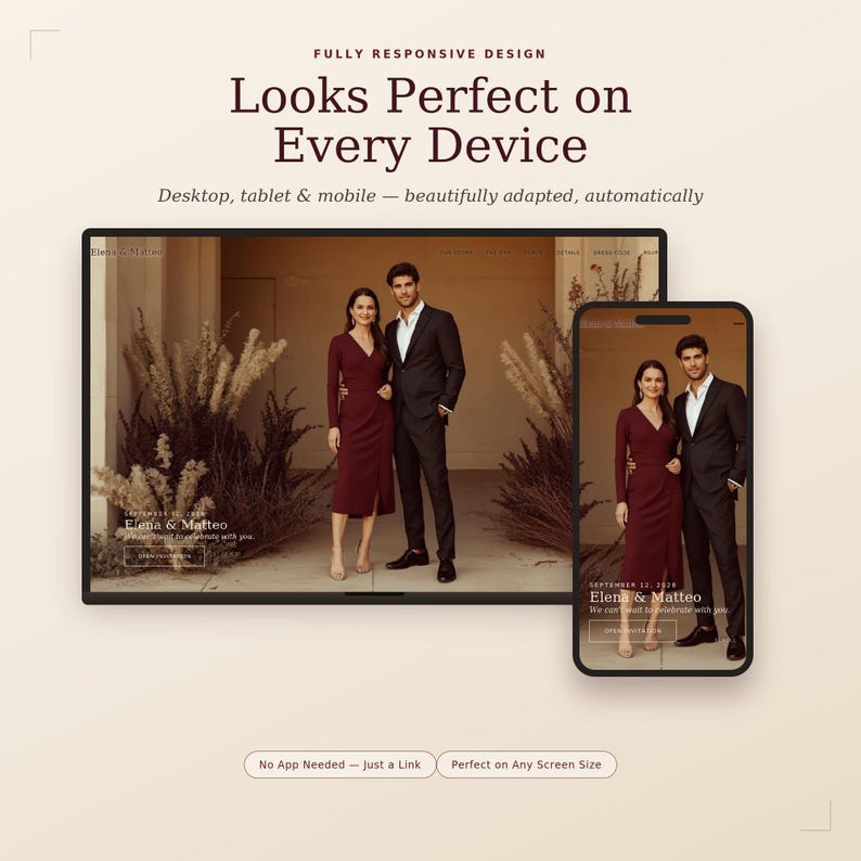 Burgundy Wedding Website Digital Wedding Invitation Modern Wedding ...