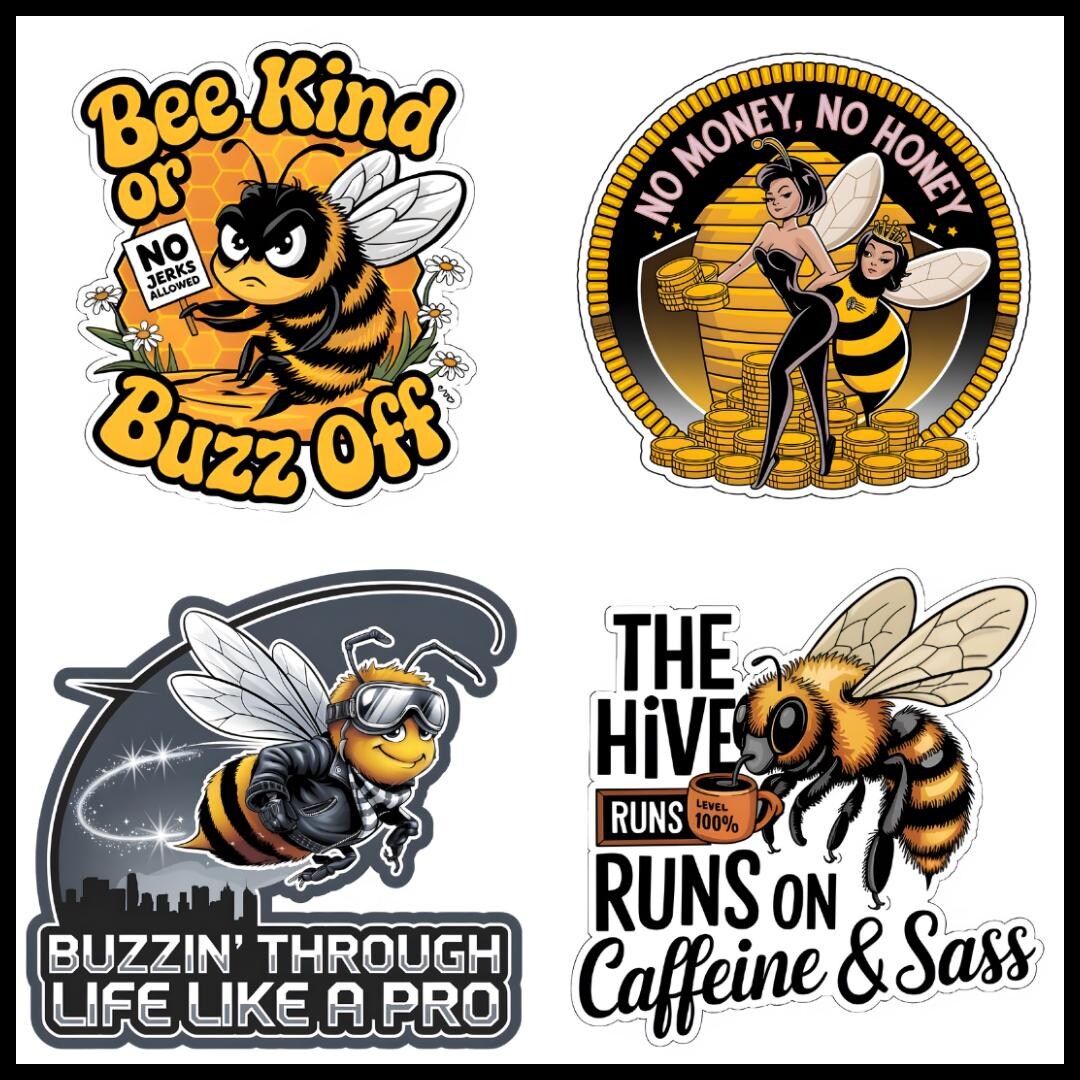 Funny Bee-themed Printable Stickers PNG | Snarky and Sassy Bee Sticker ...