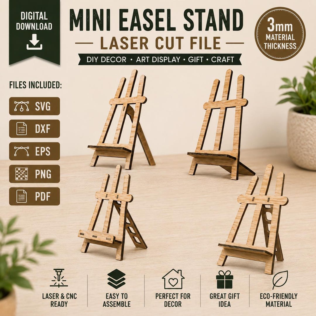 Mini Wooden Easel SVG Laser Cut File, Tabletop Display Stand Vector ...