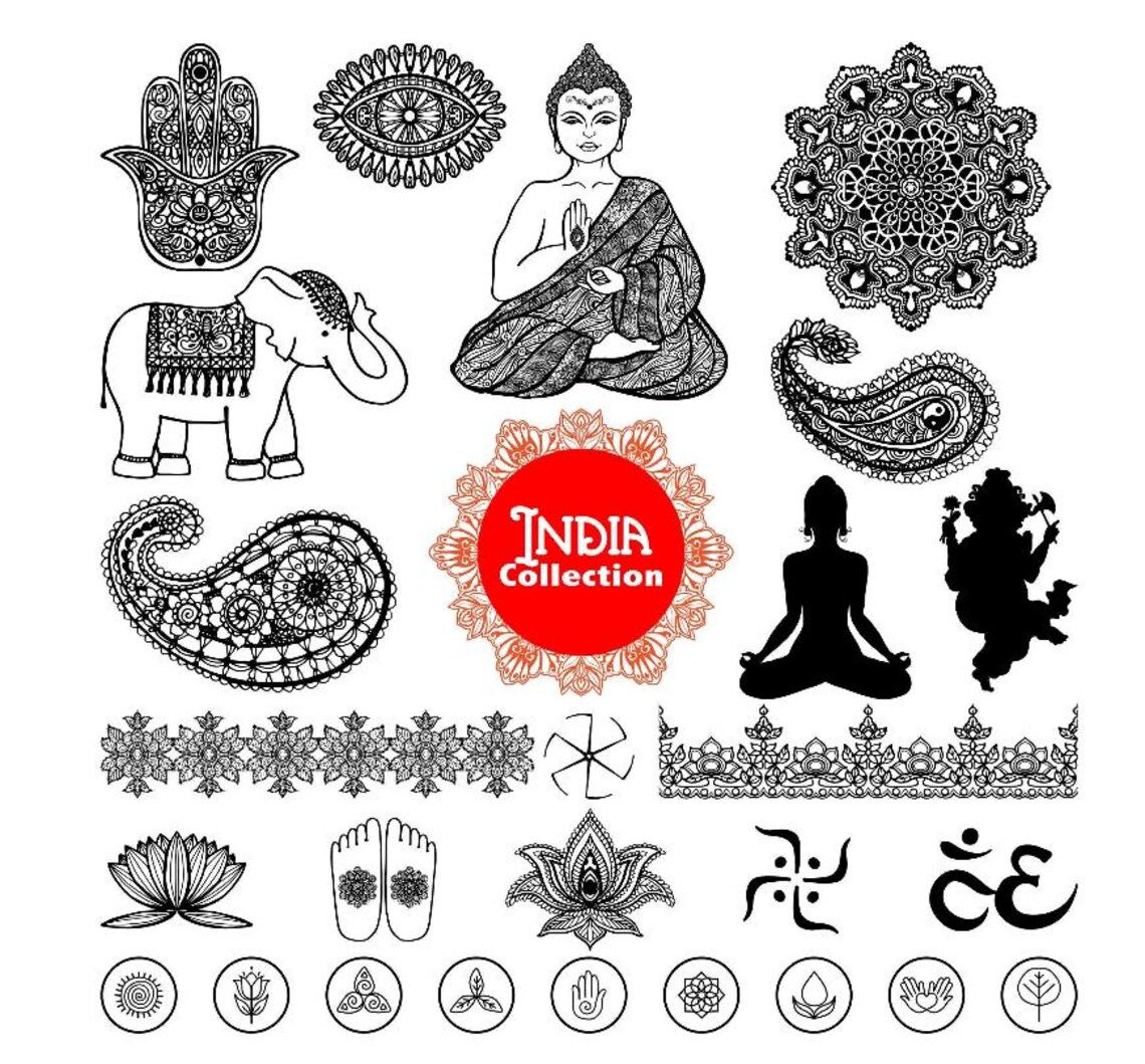 Indian Symbols SVG Bundle: India Vector Design Files (dxf, Cdr, Svg, Ai ...