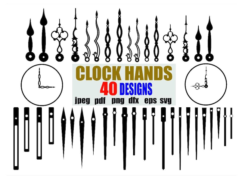 Clock Hands SVG Bundle 40 Designs | Laser Cut Files Dxf Eps Png Pdf ...