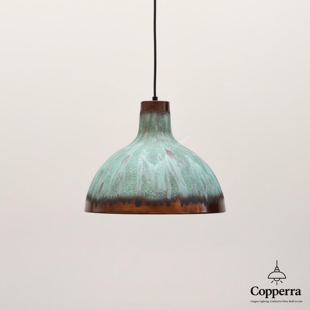 Handcrafted Copper Pendant Light: Verdigris Patina Farmhouse Fixture - Etsy