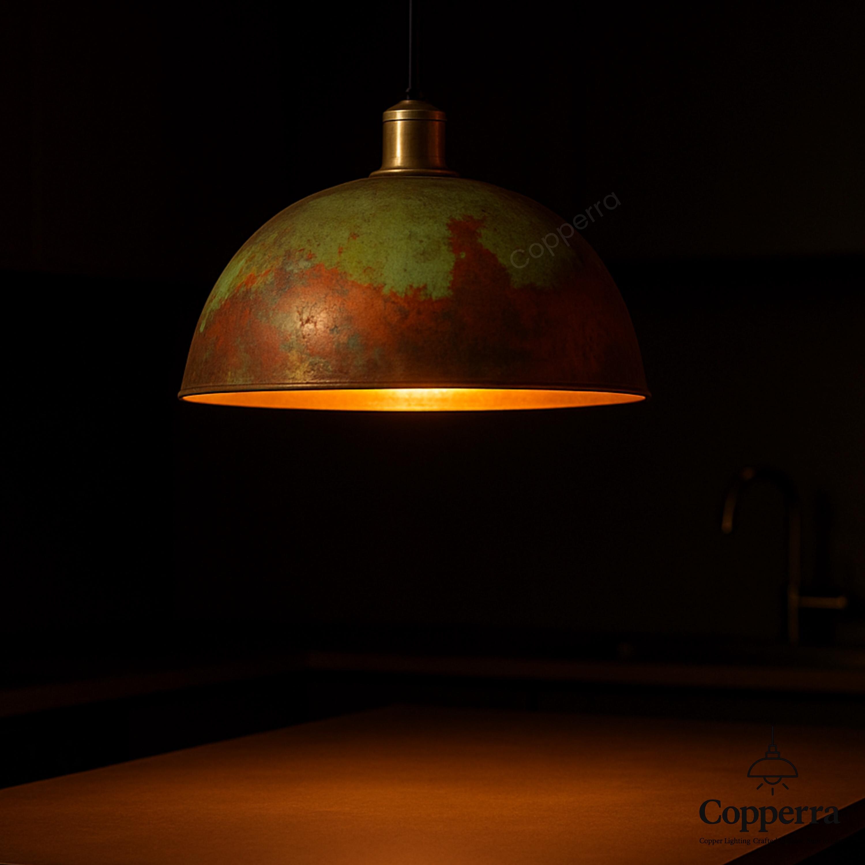 Handcrafted Copper Pendant Light: Oxidized Green Patina, Rustic ...
