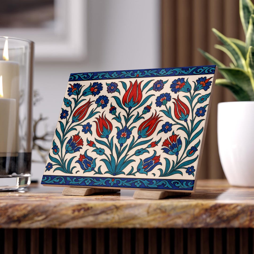 Hand Painted Turkish Tile – Colored Glaze Floral Ceramic, Ottoman Wall ...