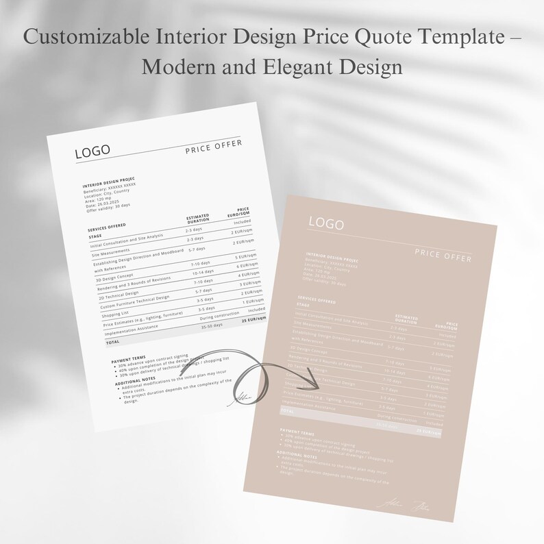 Customizable Interior Design Price Quote Template – Modern and Elegant ...