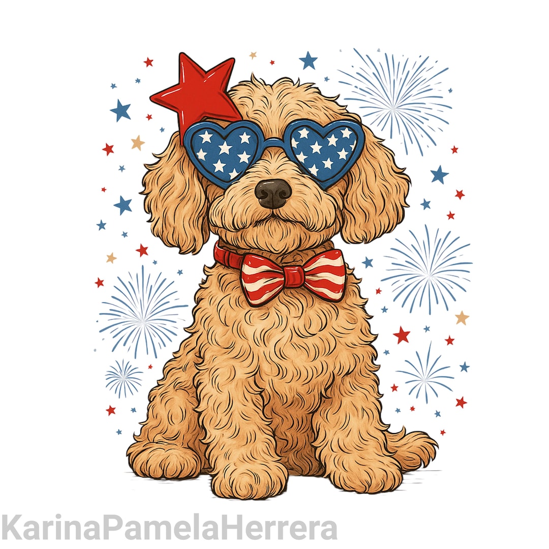 Goldendoodle Patriotic PNG – 4th of July Dog Clipart – USA Bow ...