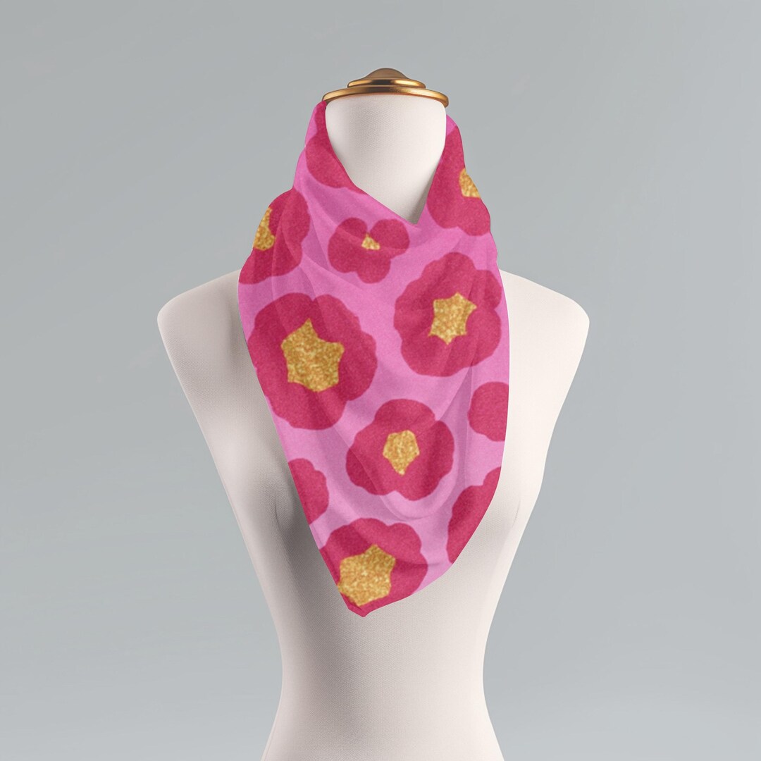 Pink Leopard Print Scarf With Gold Accents, Bold Animal Wrap - Etsy