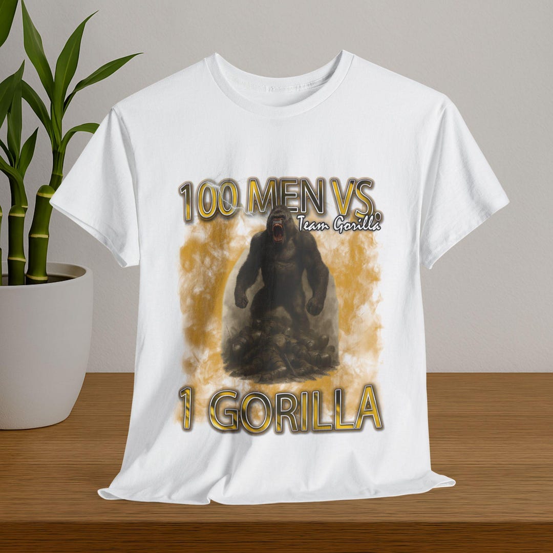 100 Men Vs 1 Gorilla Team Gorilla Meme Yellow T-shirt, Funny Gorilla ...