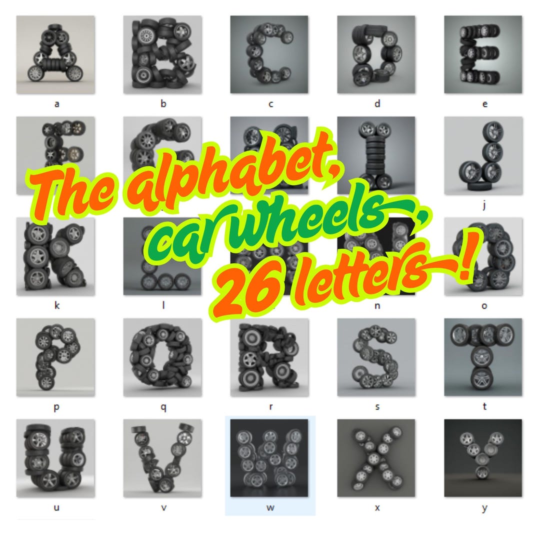 Car Wheel Alphabet A-Z PNG | Tire Letters Digital Art | Automotive Font ...