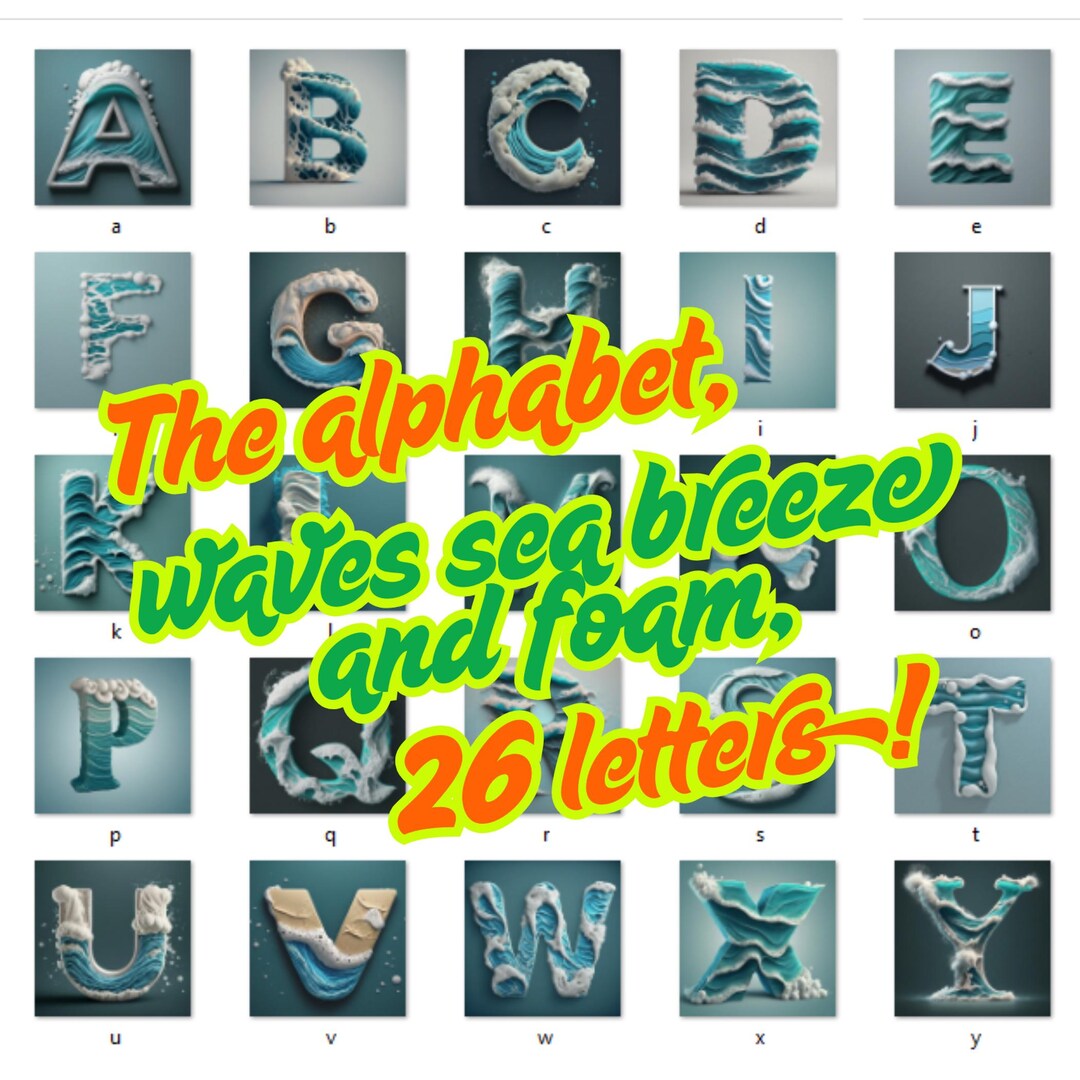 3D Ocean Wave 26 Letters Emitting Sea Waves – Digital PNG Download for ...