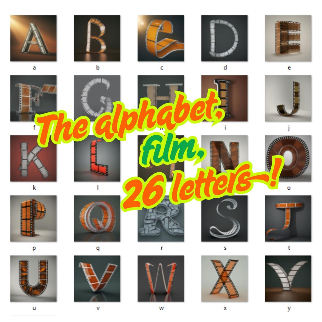 Film Strip Alphabet A-Z – Cinematic Letters, Vintage Movie Reel Digital ...