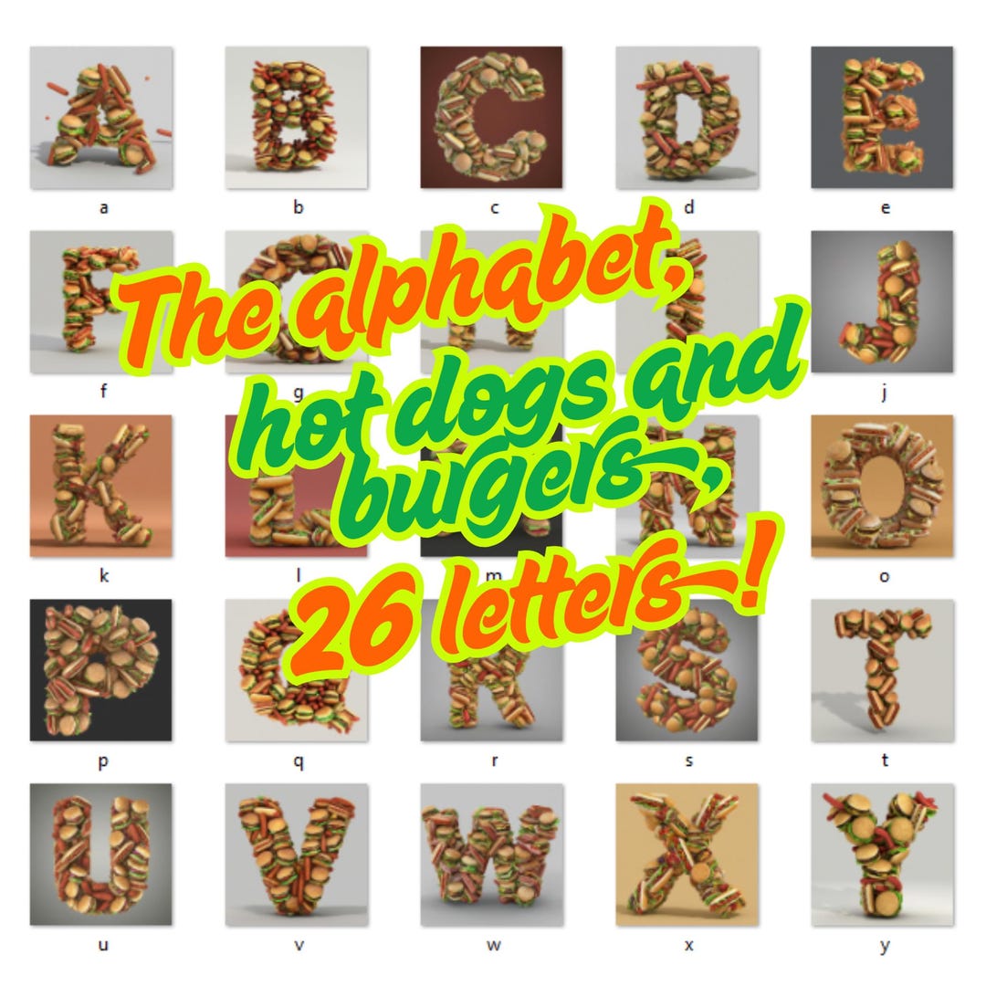 Hot Dog Burger Alphabet A-Z – Fun Food Letters, Digital Download for ...