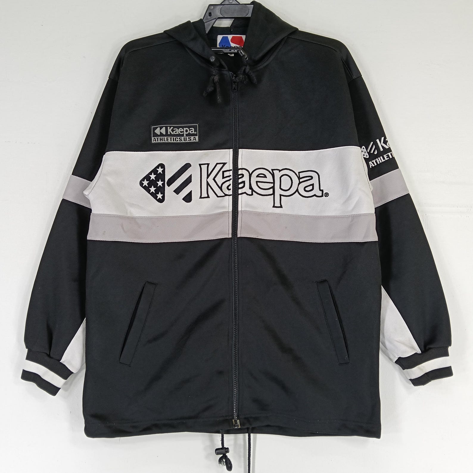 Vintage 90's Kaepa Athetics Usa Black Track Top Hooded Large Jacket ...