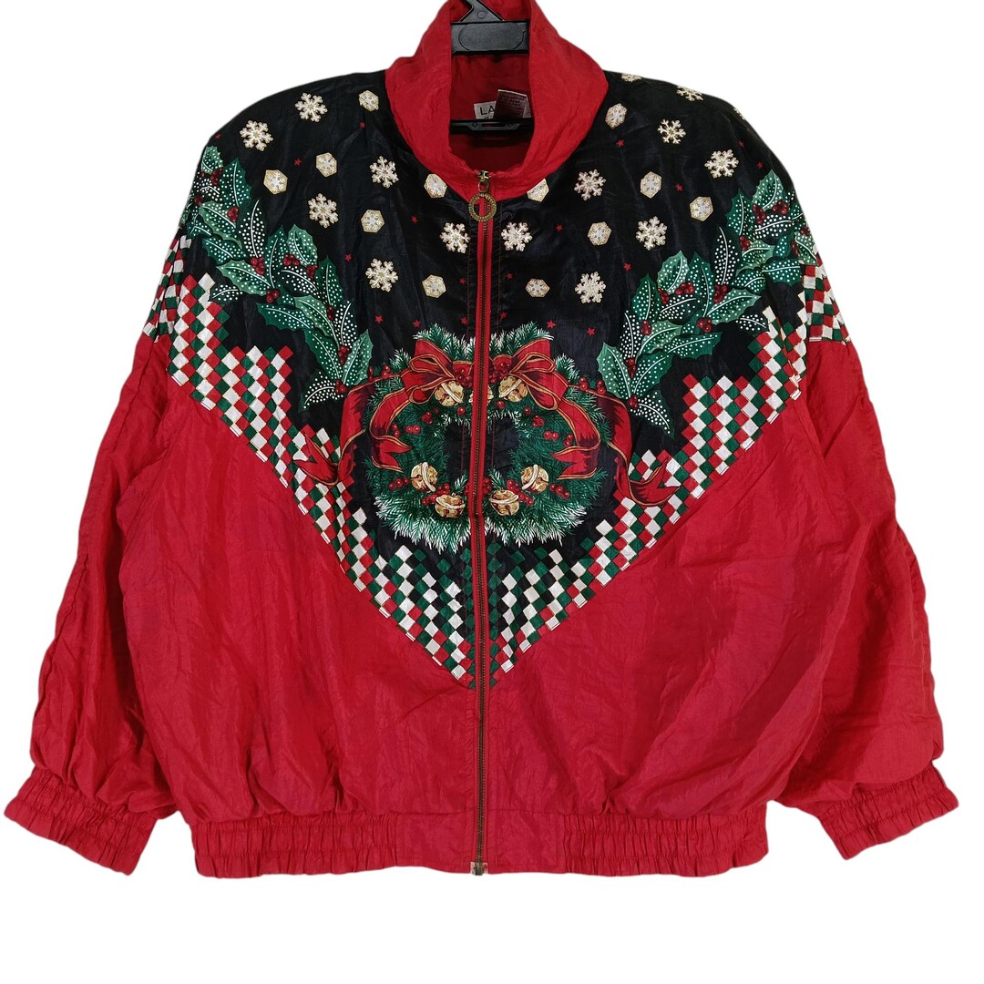 Vintage 90's Lavon Windbreaker Red Multi Color Jacket Large Zipper ...
