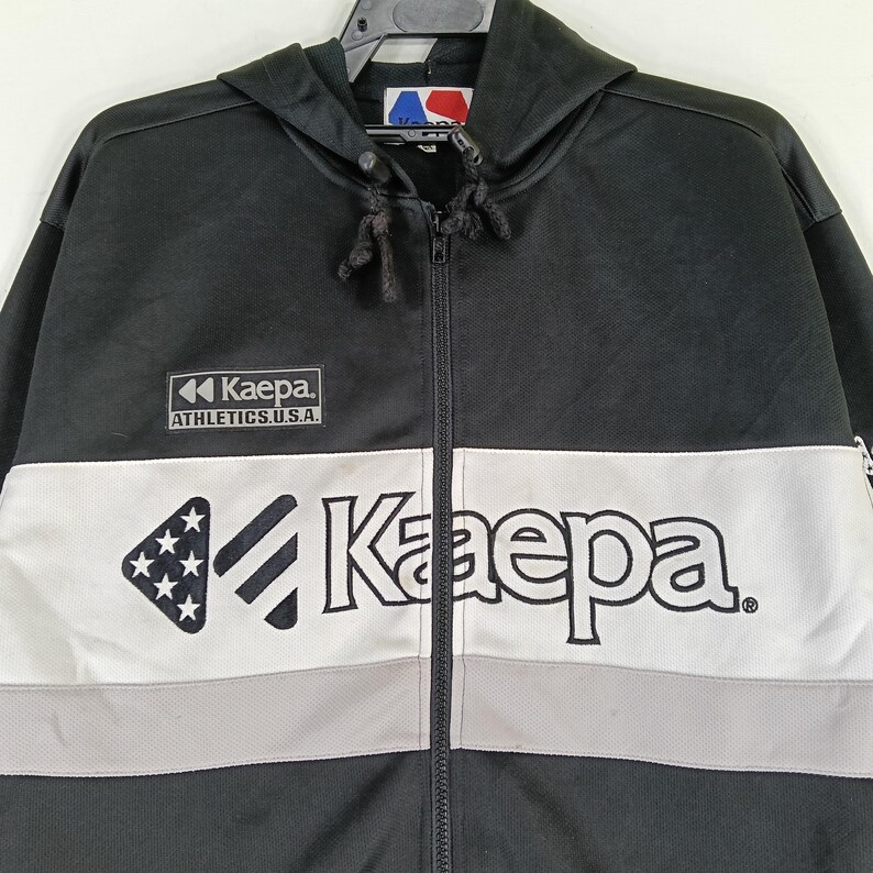 Vintage 90's Kaepa Athetics Usa Black Track Top Hooded Large Jacket Kaepa Sportweart Sport ...