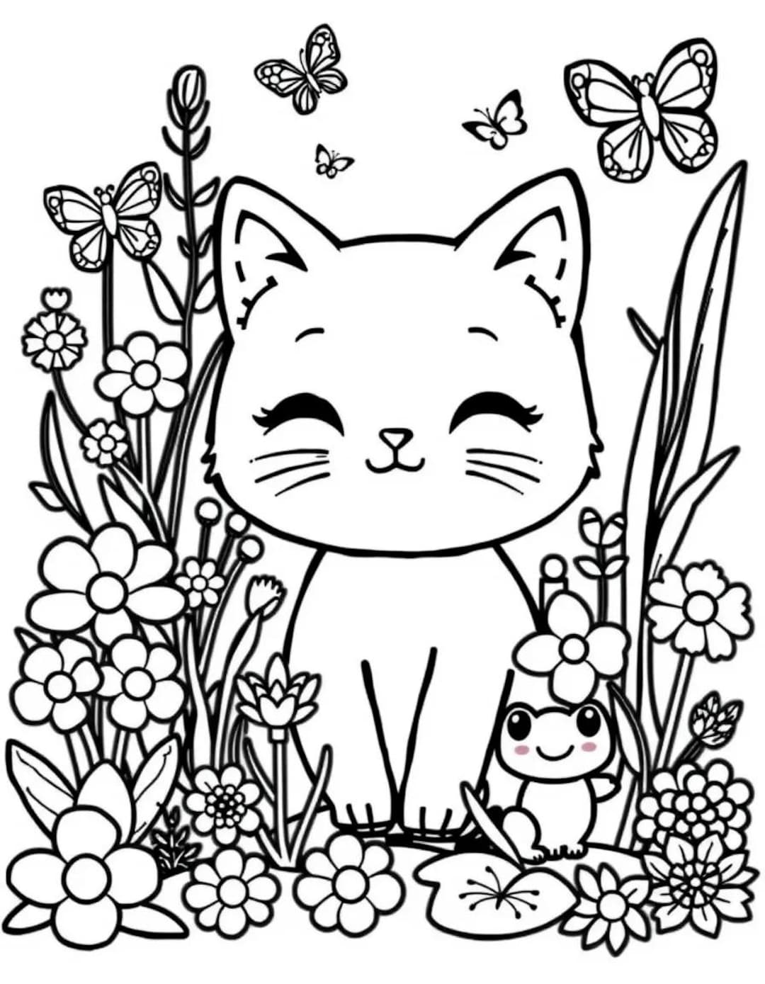 Cute Cat Kitten Garden Printable Downloadable Coloring Pages - Etsy