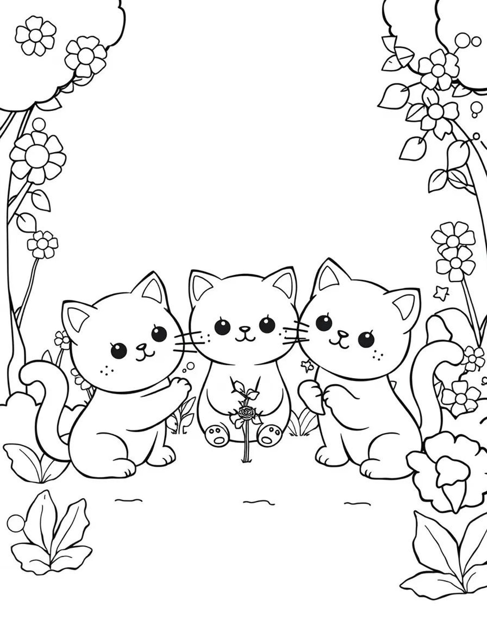 Cute Cat Kitten Garden Printable Downloadable Coloring Pages - Etsy