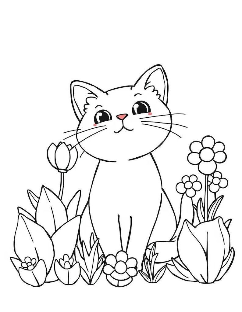Cute Cat Kitten Garden Printable Downloadable Coloring Pages - Etsy