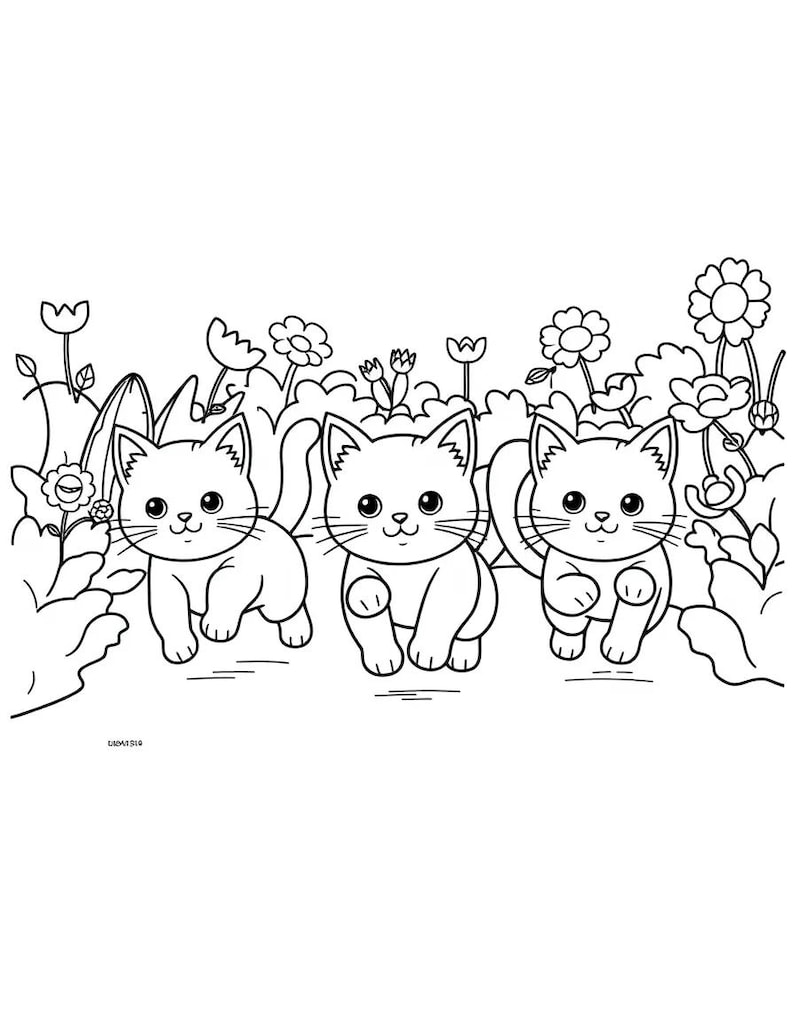 Cute Cat Kitten Garden Printable Downloadable Coloring Pages - Etsy