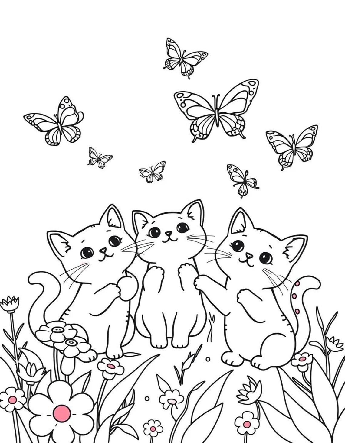 Cute Cat Kitten Garden Printable Downloadable Coloring Pages - Etsy